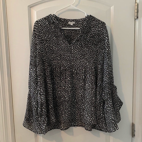 Spense | Tops | Spense Black Blouse With White Spots Flounced Sleeves ...
